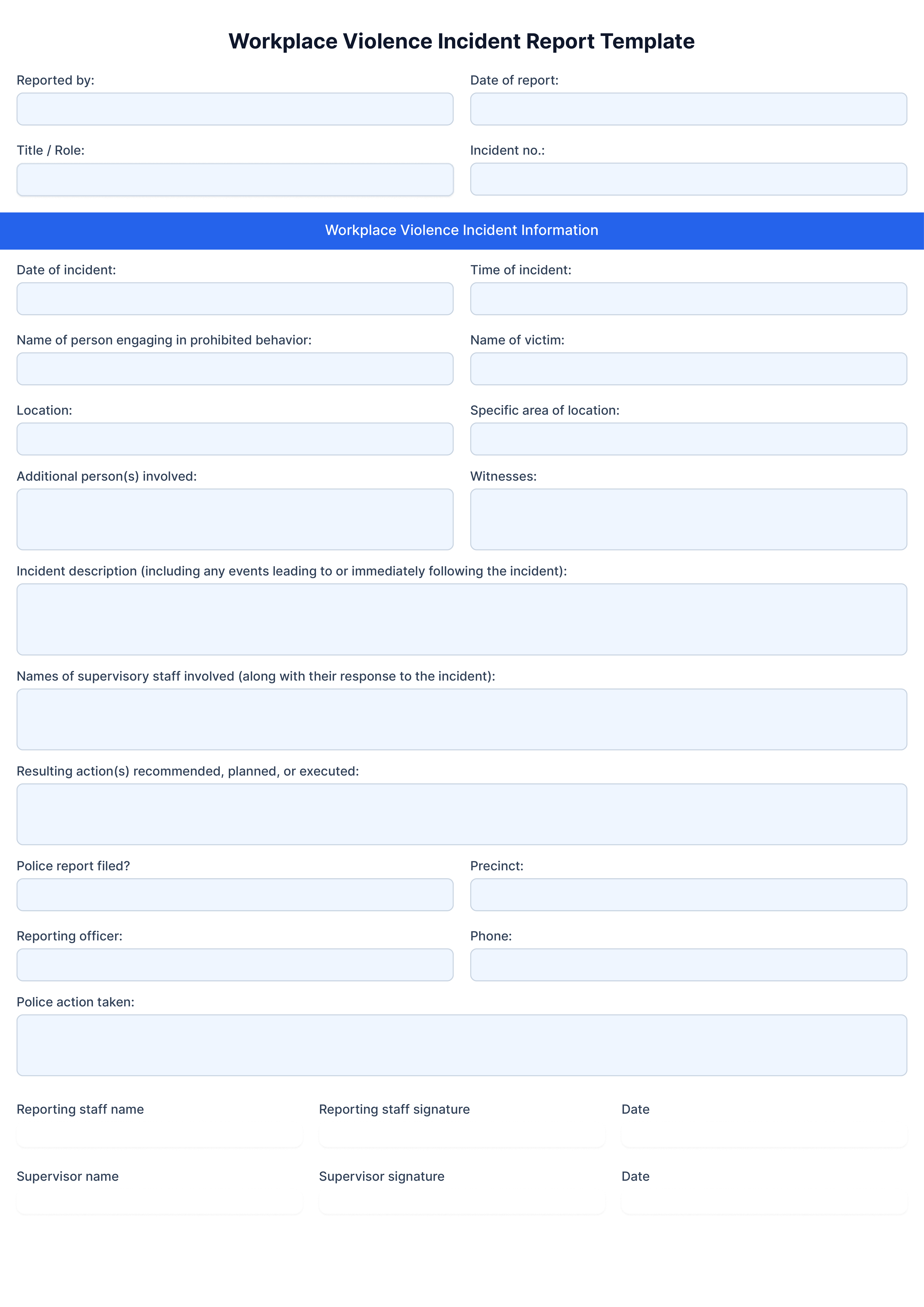 Workplace Incident Report Template Collection